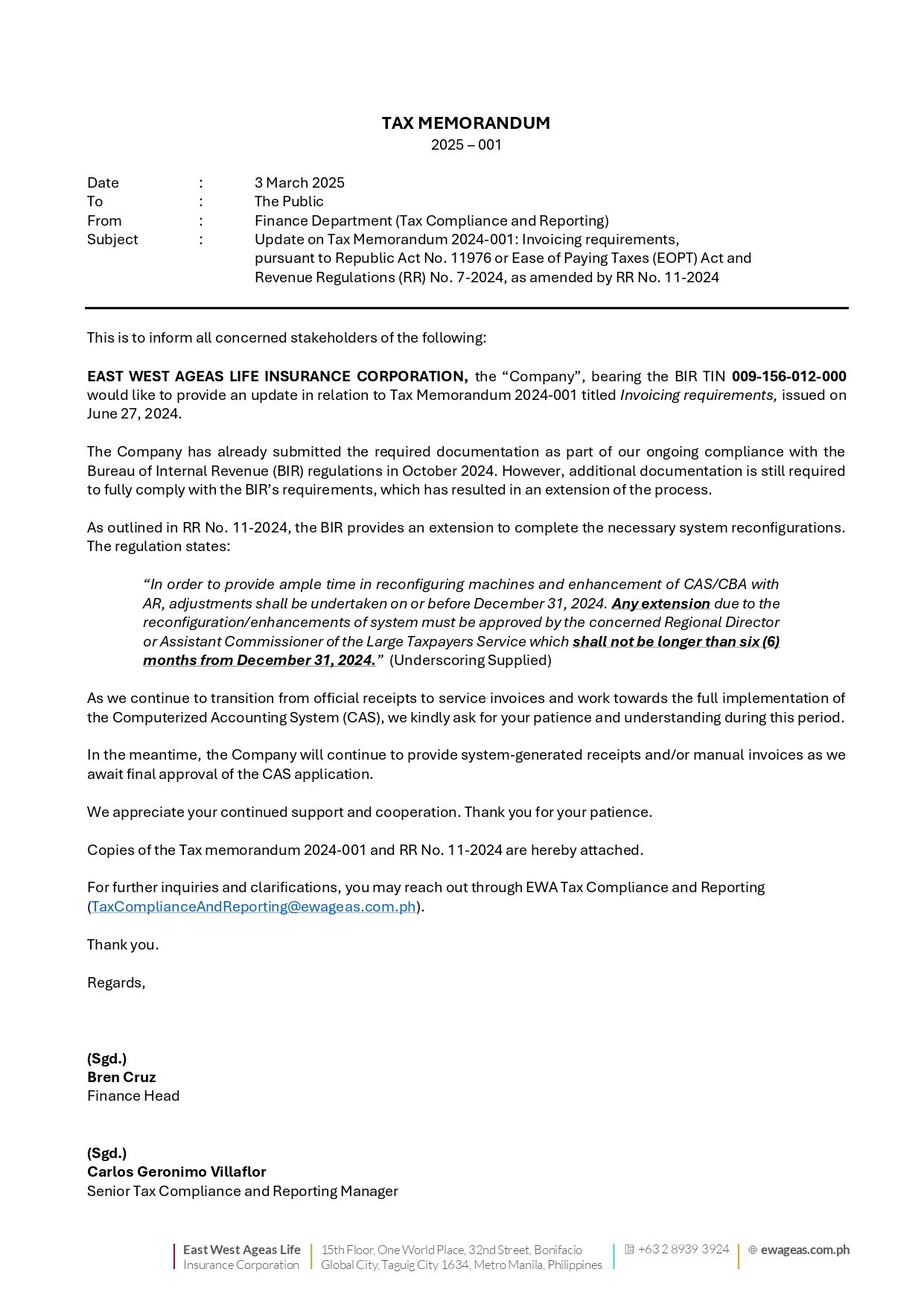 Tax Memorandum 2025-001, Invoicing requirements.jpg